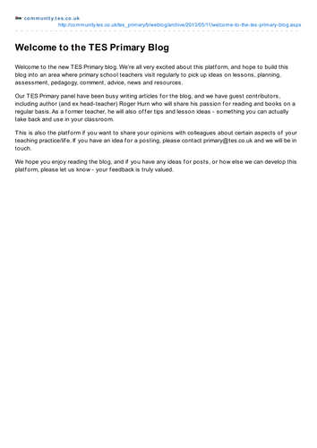 Welcome to the new TES Primary blog | Teaching Resources