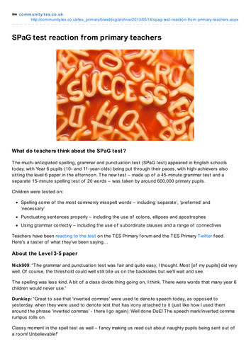 SPaG test reaction from primary teachers | Teaching Resources