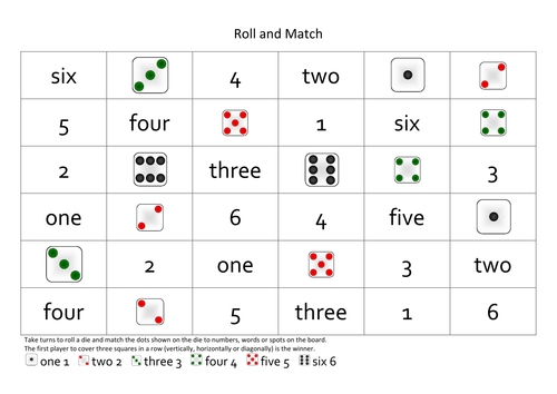 Roll and Match game | Teaching Resources