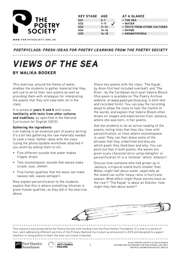 Views of the sea poetry resource by Malika Booke | Teaching Resources