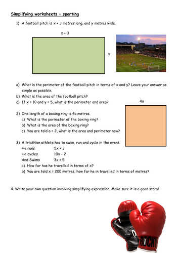 Simplifying Expressions and Substitution (Sports) | Teaching Resources