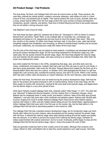 Product lifecycle - Fad Products - A Level PD | Teaching Resources