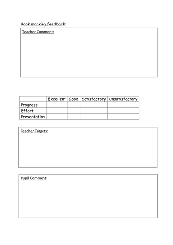Book Marking Feedback Sheet | Teaching Resources