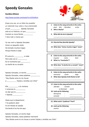 Imperfect and Preterite - Speedy Gonzalez Song | Teaching Resources