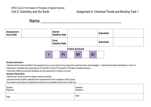 New BTEC Level 2 Science (Principles) Mark Sheets | Teaching Resources