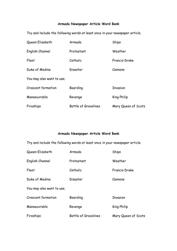 Spanish Armada Newspaper Writing Activity | Teaching Resources