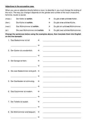 Adjective endings in the accusative case - German | Teaching Resources