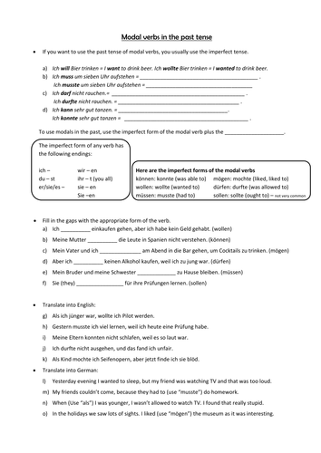 Modal verb use in the past tense (German) | Teaching Resources