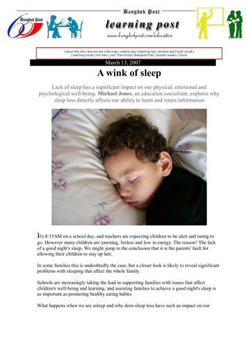 Article - A Wink of Sleep | Teaching Resources
