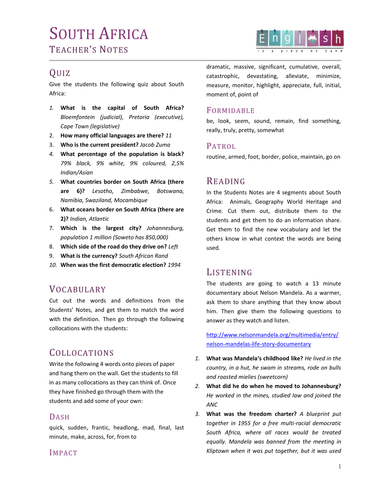 Reading Lesson Plan - South Africa | Teaching Resources Reading Lesson Plan - South Africa | Teaching Resources