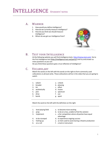 ESL Listening Lesson - Intelligence | Teaching Resources