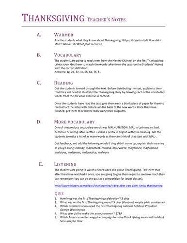 English Listening Lesson - Thanksgiving | Teaching Resources