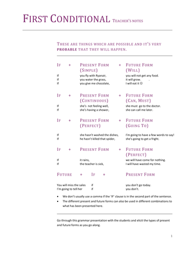 English Grammar Lesson - First Conditional | Teaching Resources