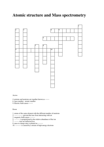 CROSSWORD: Atomic structure and mass spectrometry | Teaching Resources