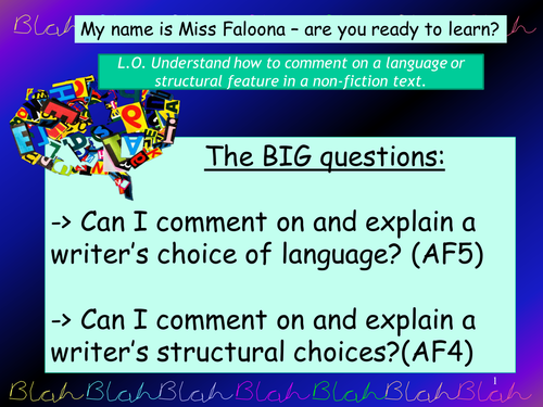 Looking at language and structure (Writer's choices) by KateFal ...