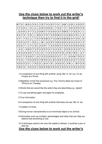 Literary Device Wordsearch | Teaching Resources