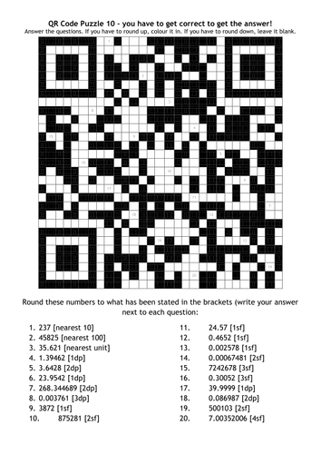 QR Code Puzzle 10 - Rounding | Teaching Resources