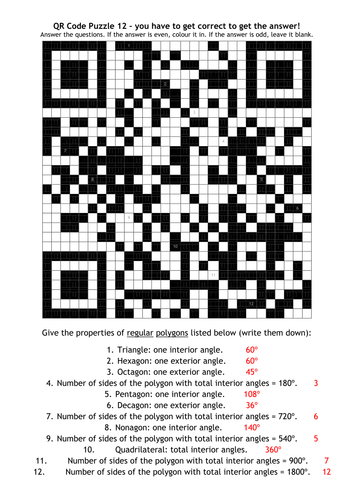 QR Code Puzzle 12 - Angle Properties of Polygons | Teaching Resources