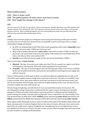 KS5 Water Conflicts Lesson 2 | Teaching Resources