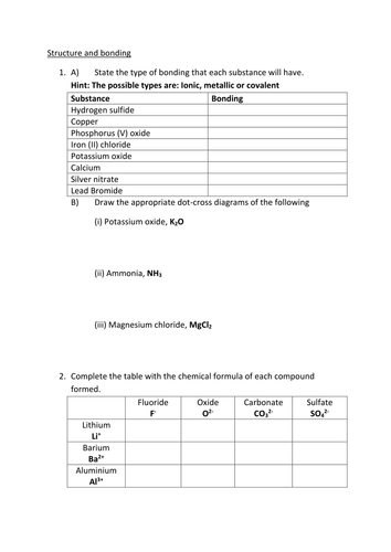 Structure And Bonding Revision Teaching Resources