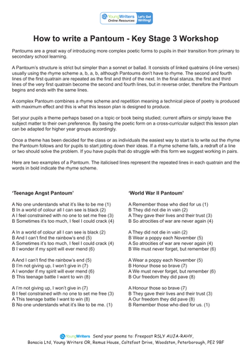 Pantoum Poetry Writing Key Stage 3 Lesson Plan | Teaching Resources