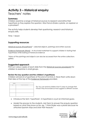 Historical Enquiry - Francis Drake - Teacher Notes | Teaching Resources