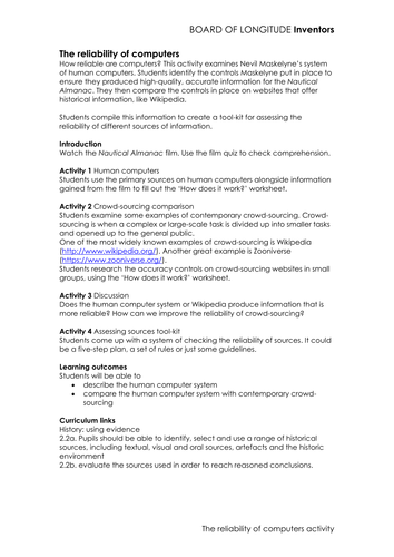The Reliability of Computers - Activity | Teaching Resources