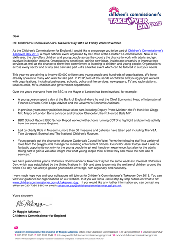 Takeover Day - Letter for Organisations | Teaching Resources