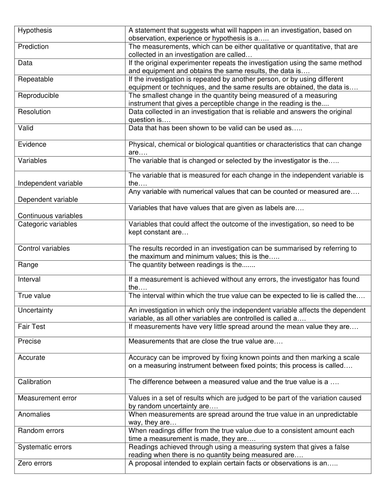 AQA How Science Works Key terms velcro board cards | Teaching Resources
