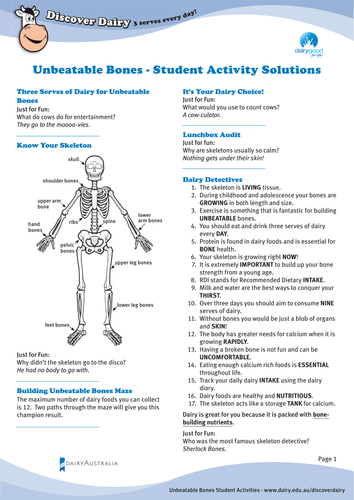 Unbeatable Bones - Student Activity Solutions | Teaching Resources