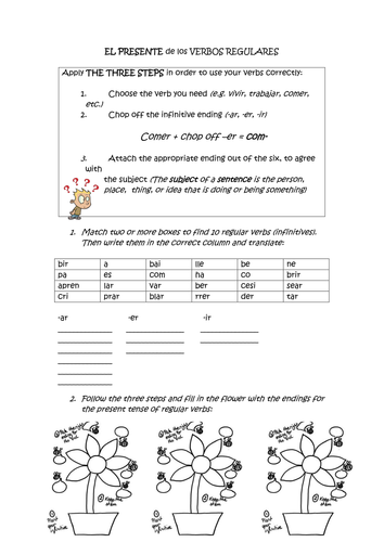 The present tense of regular verbs-El Presente reg | Teaching Resources