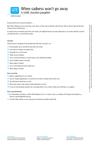 When sadness won't go away: Checklist | Teaching Resources