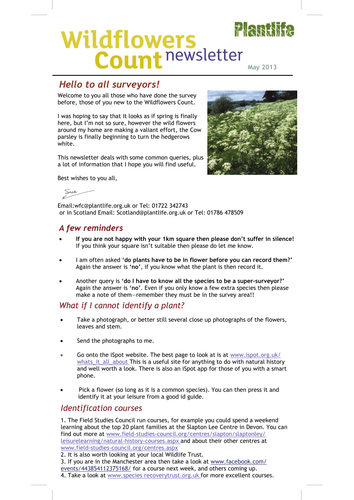 Wild Flowers Newsletter May 2013 | Teaching Resources