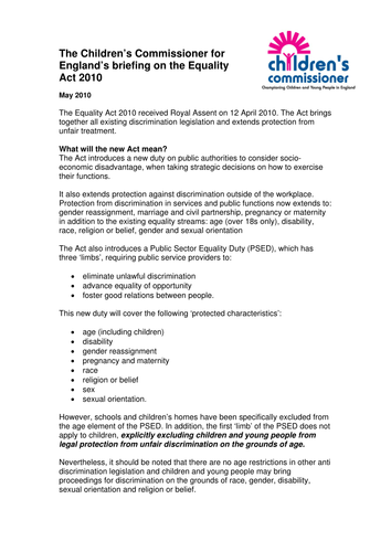 Briefing on the Equality Act 2010 | Teaching Resources Briefing on the Equality Act 2010 | Teaching Resources