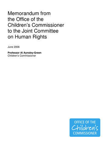 Memorandum to Joint Human Rights Committee | Teaching Resources