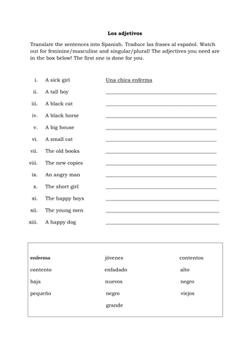 Los adjetivos | Teaching Resources
