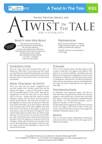 Mini Saga Lesson Plan, Idea Generator by YoungWriters - Teaching ...