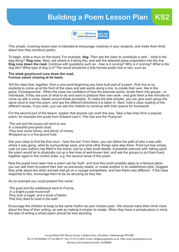 Building a Poem Lesson Plan for Key Stage 2 | Teaching Resources