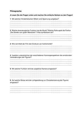 Fragen zur Filmsprache in Das Leben der Anderen | Teaching Resources