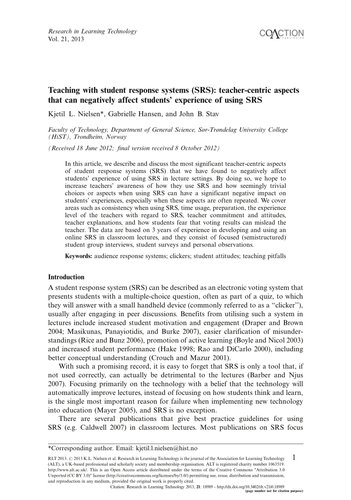 Teaching with student response systems (SRS) | Teaching Resources