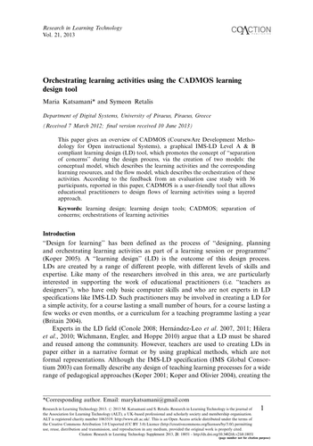 Orchestrating learning activities using CADMOS | Teaching Resources Orchestrating learning activities using CADMOS | Teaching Resources