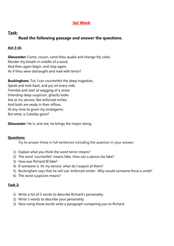 Shakespeare & Poems Assessment - Richard III | Teaching Resources