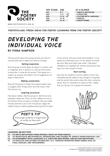 Developing the Individual Voice by Fiona Sampson | Teaching Resources