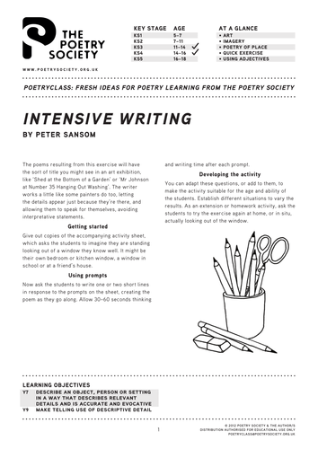 Intensive Writing by Peter Sansom | Teaching Resources