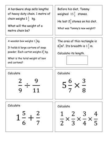 Fraction Quiz Cards | Teaching Resources