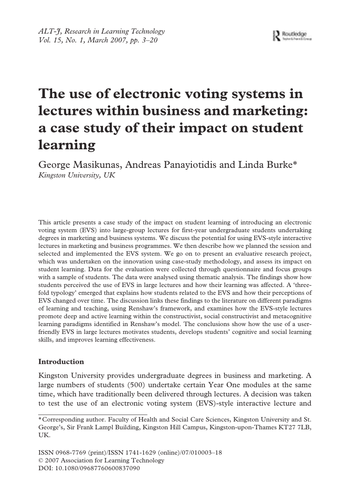 The use of electronic voting systems in lectures | Teaching Resources
