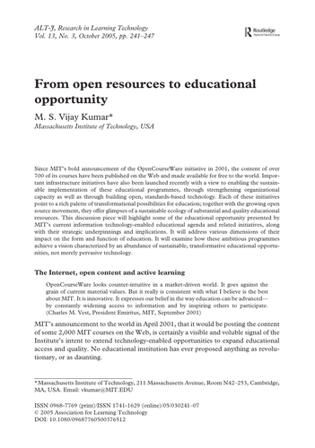 From open resources to educational opportunity | Teaching Resources