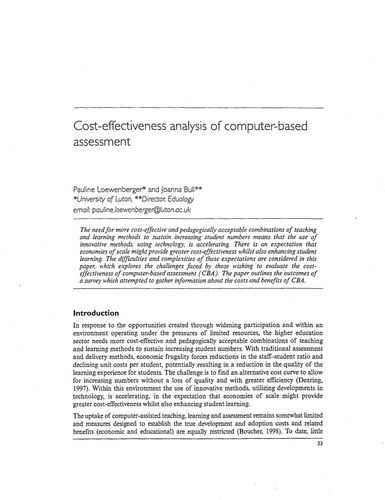 Cost-effectiveness analysis of computer assessment | Teaching Resources