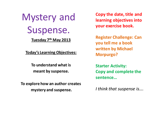 Lesson on How Mystery & Suspense is created | Teaching Resources