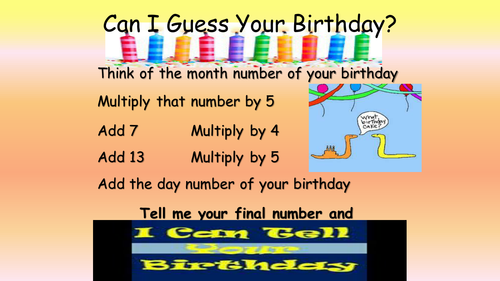 Starter - Can I Guess Your Birthday | Teaching Resources